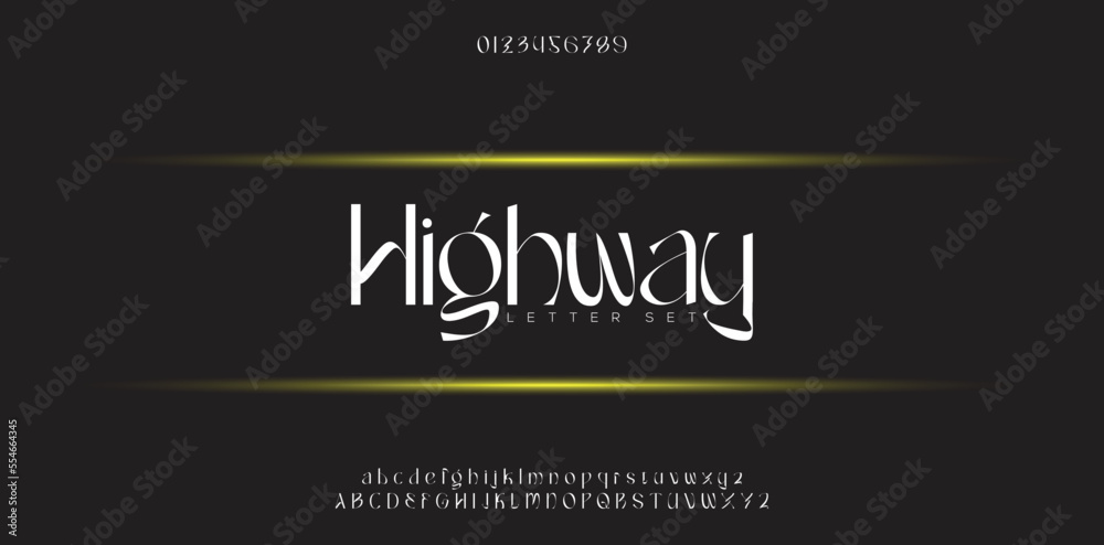 HIGHWAY Luxury letter fonts and alphabet set. Modern tech typeface. Minimal font Logo design for ...
