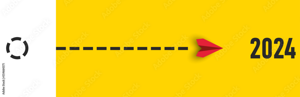 Paper airplane flying to 2024 goal. business creativity new idea ...