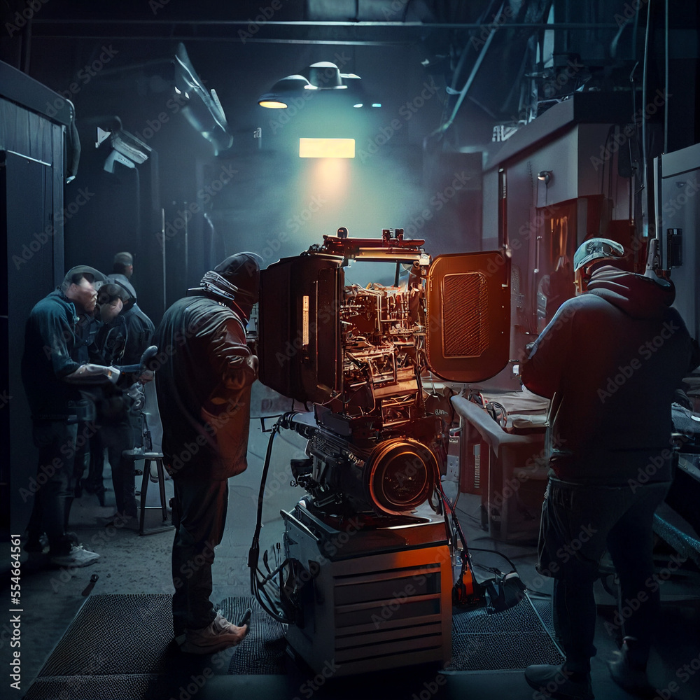 An illustration of a retro movie making scene. Behind the scenes ...