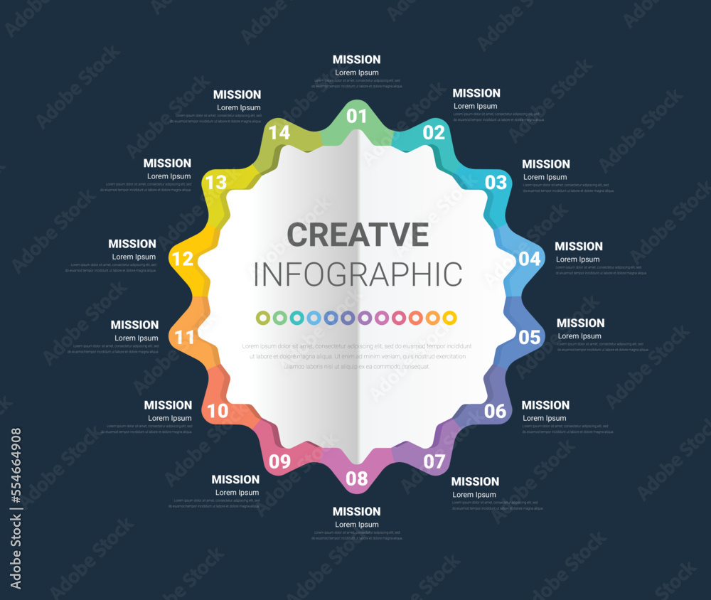 Infographic circle elements design with 14 options or steps ...