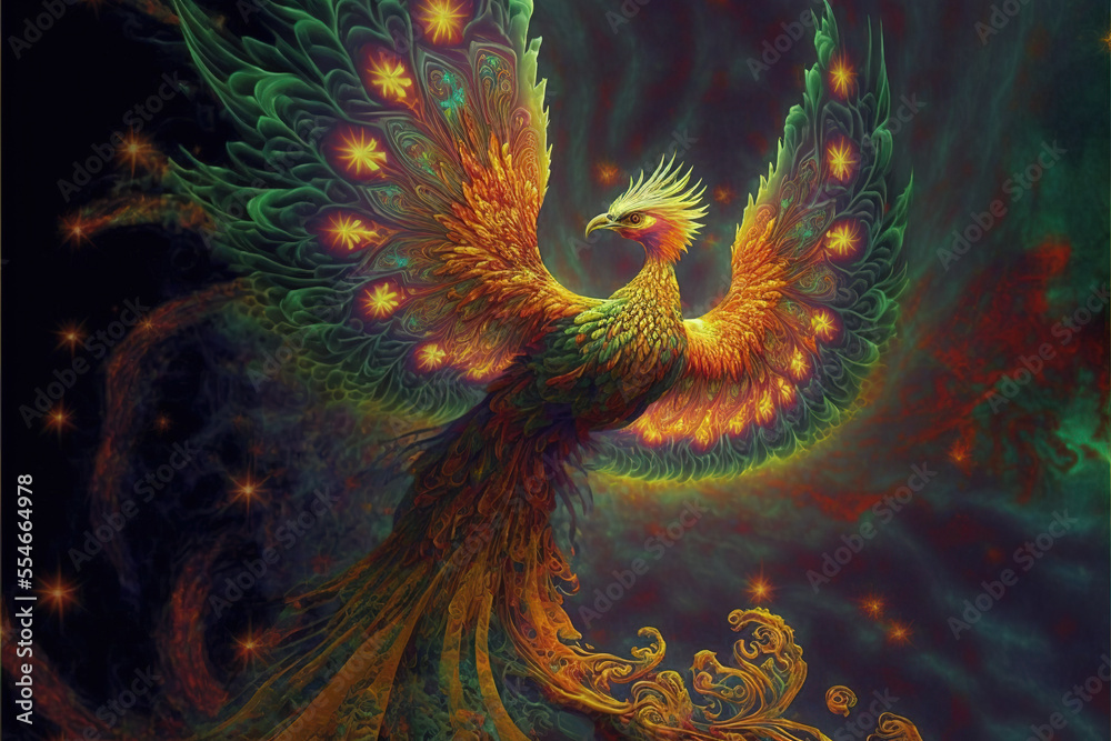 Phoenix mythical creature made of fractals created with Generative AI ...