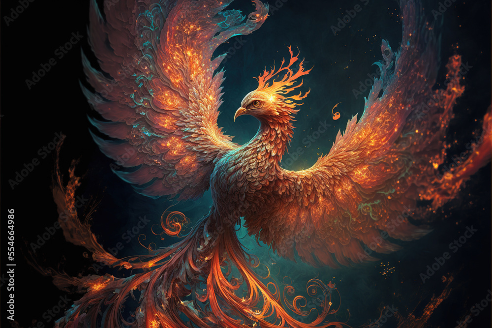 Phoenix mythical creature made of fractals created with Generative AI ...