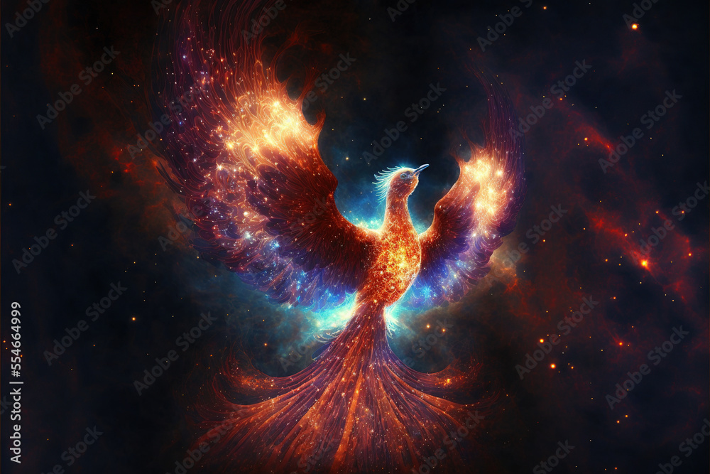 Phoenix flying mythical creature in the night created with Generative ...