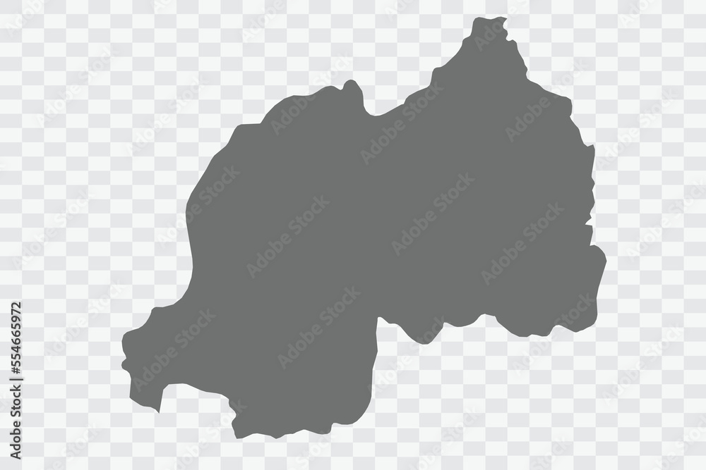 Rwanda Map grey Color on White no demarcation line Background Png Stock ...