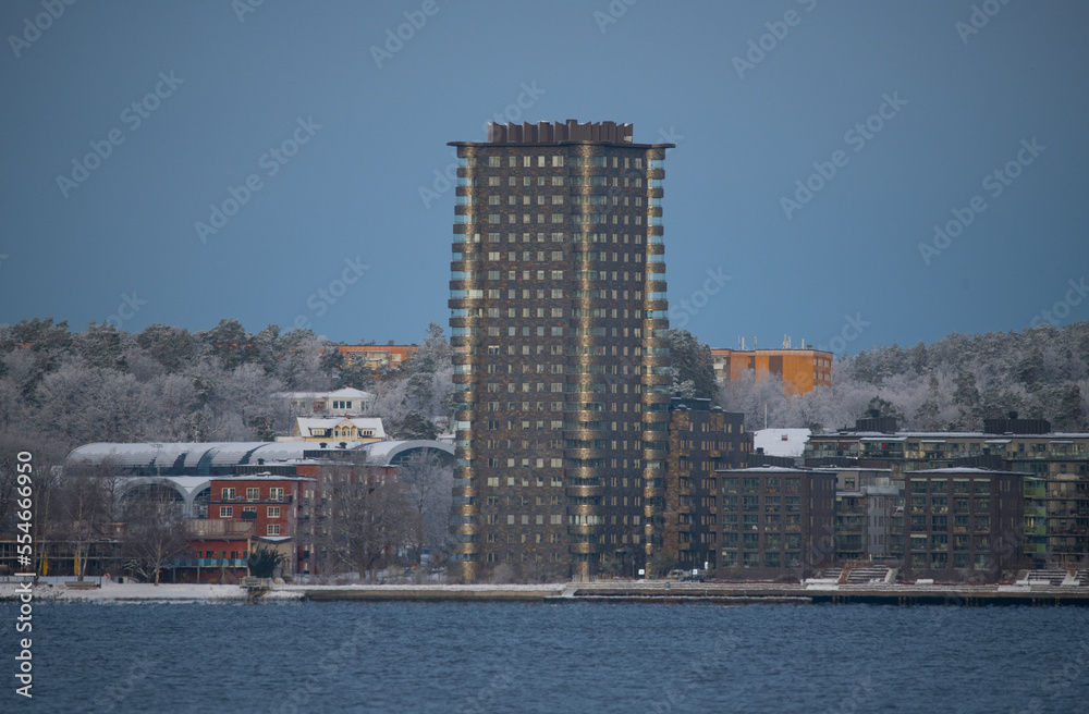 Water front skyscraper in the island Lidingö modern apartment block ...