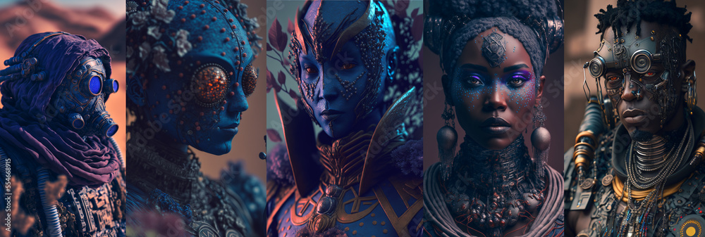 3D rendering of cyberpunk people. Cyberpunk concept. Technology and ...