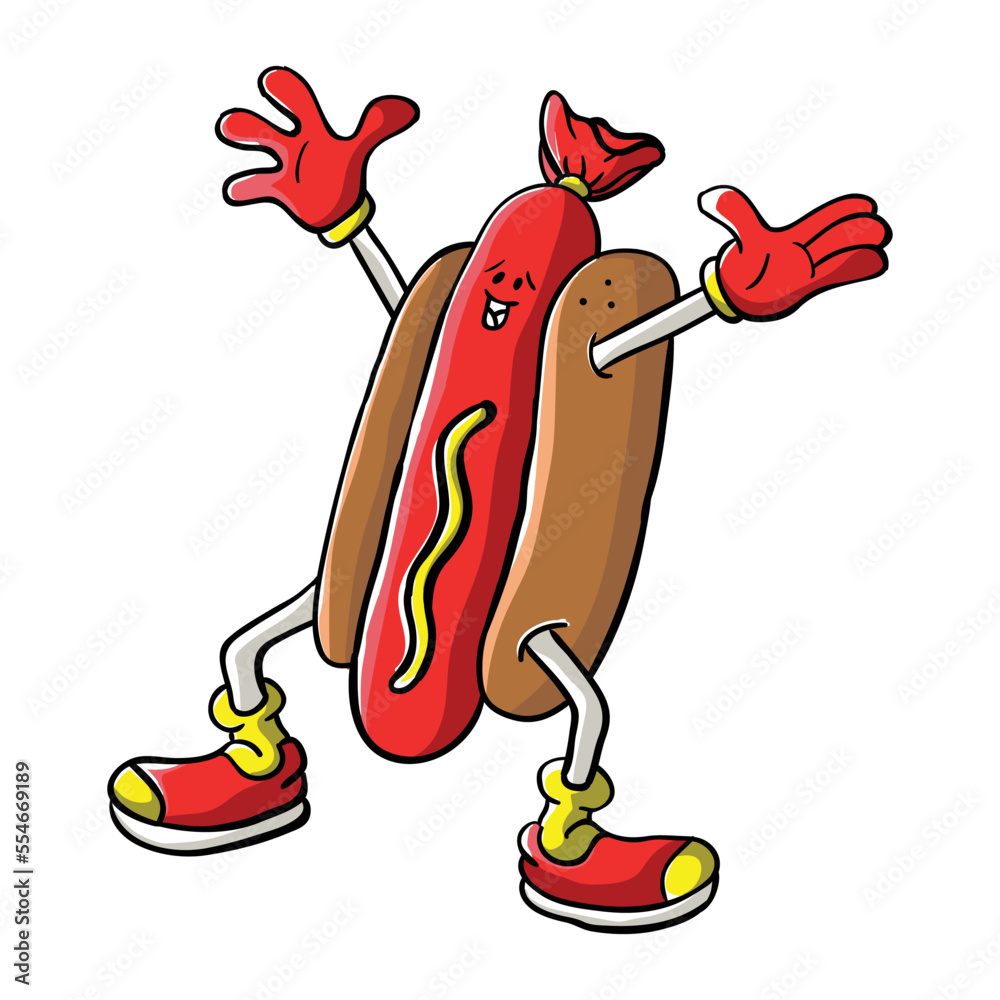 The illustration of funny hot dog cartoon vector. Suitable for food and ...