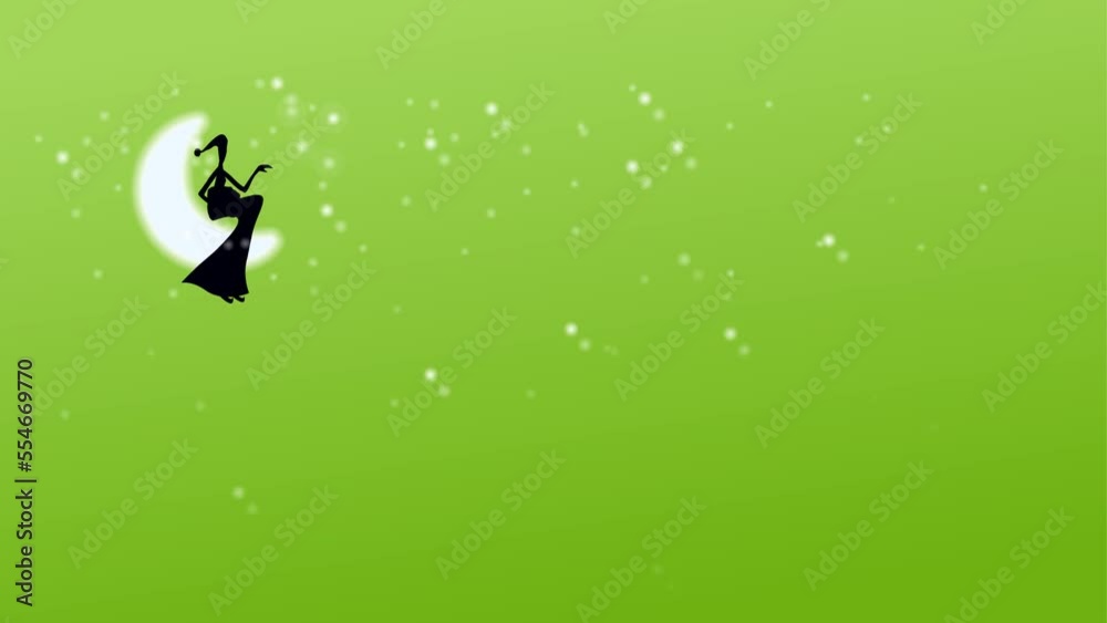 cartoon girl sitting on moon, snow particles 2d animation background ...