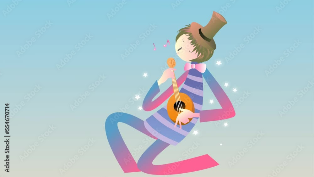 Cartoon boy playing guitar and singing 2d animated background ...