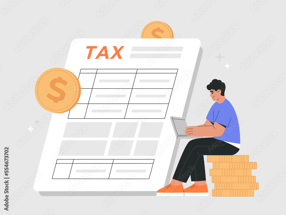 Businessman filling tax form using computer. Online tax submitting ...