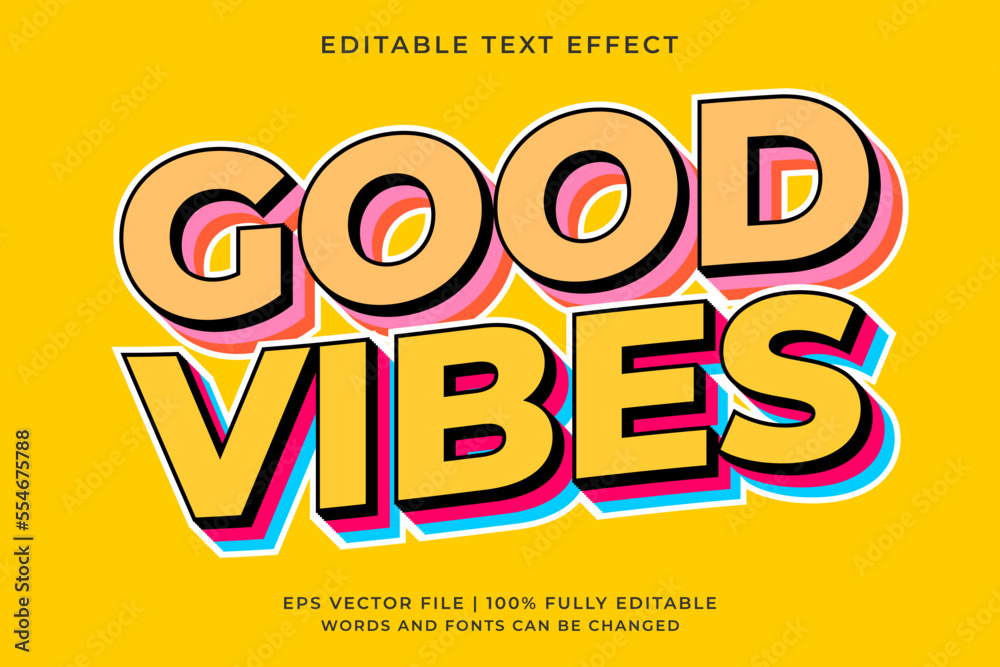 Good vibes text effect - Editable retro and vintage pop art text style Stock Vector | Adobe Stock