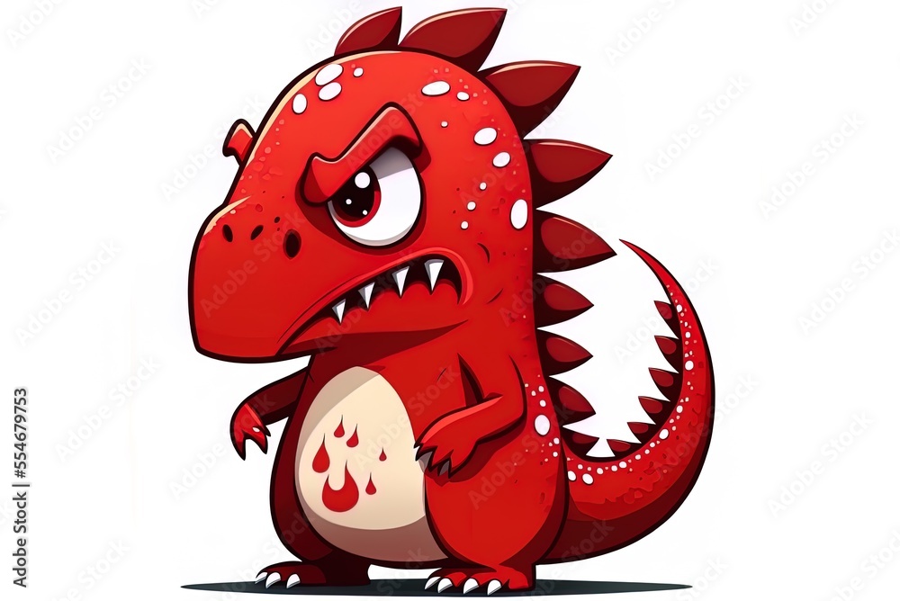 Ilustrace „Cartoon artwork of a cute furious red dinosaur. Nature ...