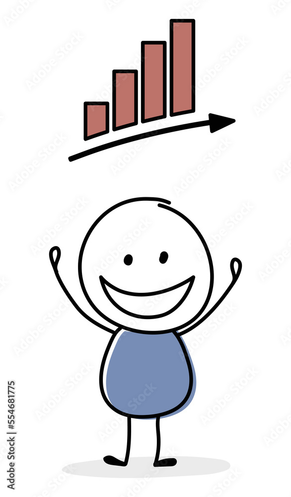Happy stickman with graph - chart symbol. Vector Stock Vector | Adobe Stock
