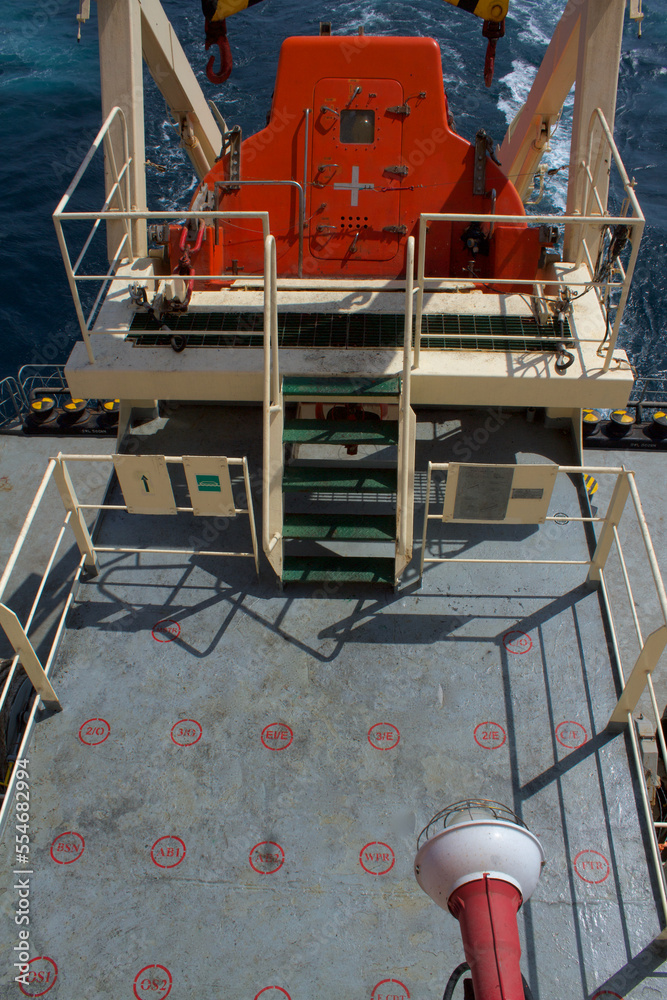 Muster station onboard a merchant ship at sea Stock Photo | Adobe Stock