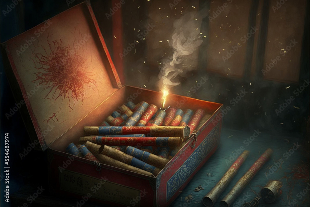 Fireworks. Illustration of roman candles in the box with fireworks ...