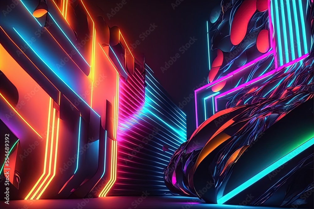 Animated neon lights on an abstract backdrop. Generative AI Stock ...