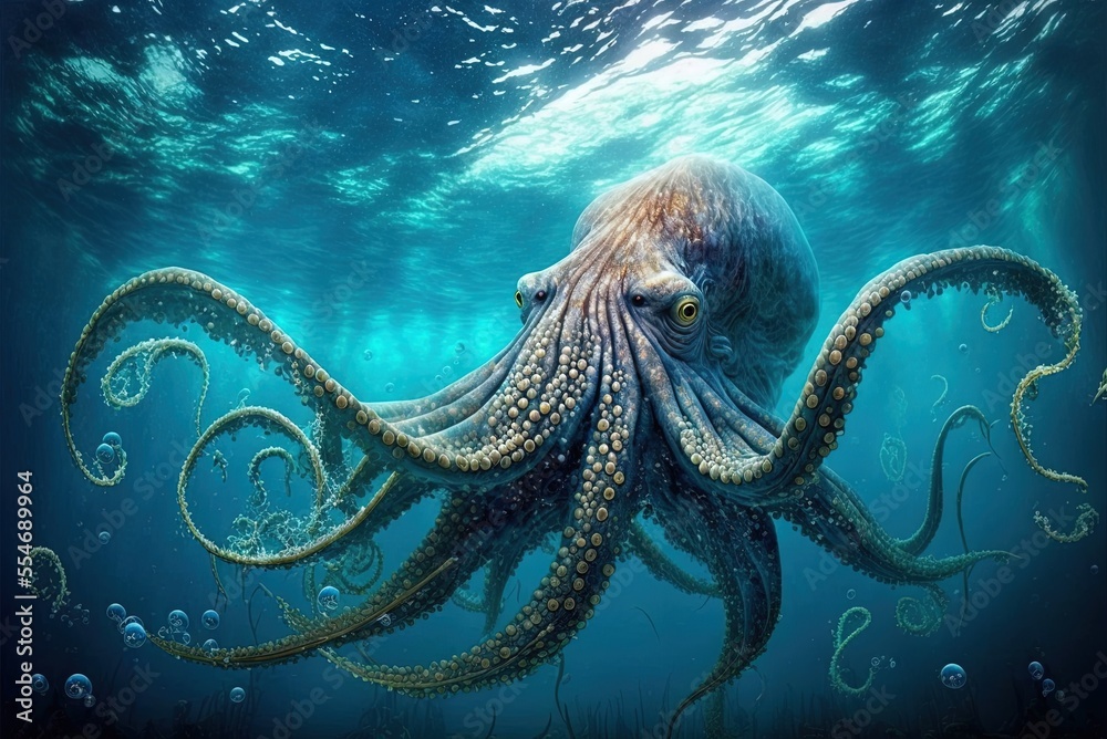 An octopus, the kraken of the deep, is a fantastical sea creature ...