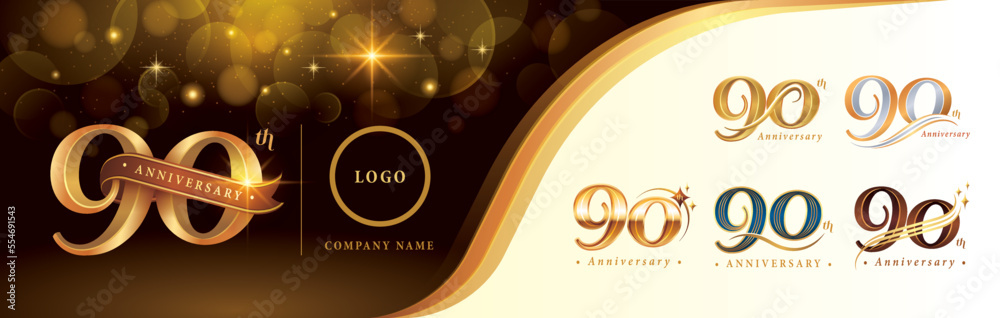 Set of 90th Anniversary logotype design, Ninety years anniversary ...