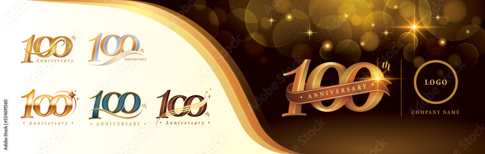 Set of 100th Anniversary logotype design, Hundred years anniversary ...