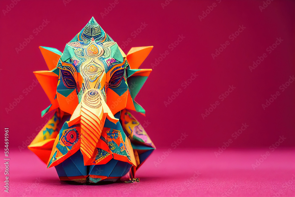 Origami of Indian God Ganesh in colorful flowers craft. Generative AI ...