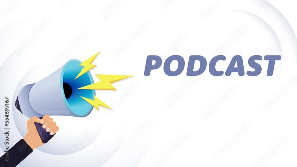 Hand hold megaphone. Podcast, realistic 3d megaphone, loudspeaker with ...