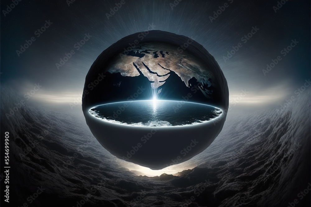 The shape of the earth. Sci-fi background with planet and abstract ...