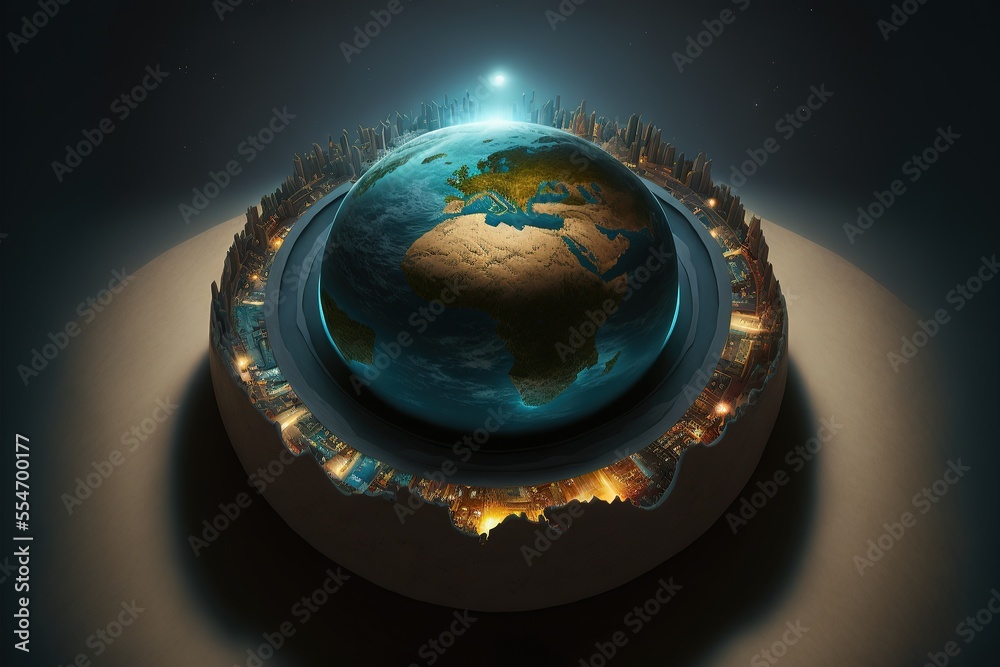The shape of the earth. Sci-fi background with planet and abstract ...