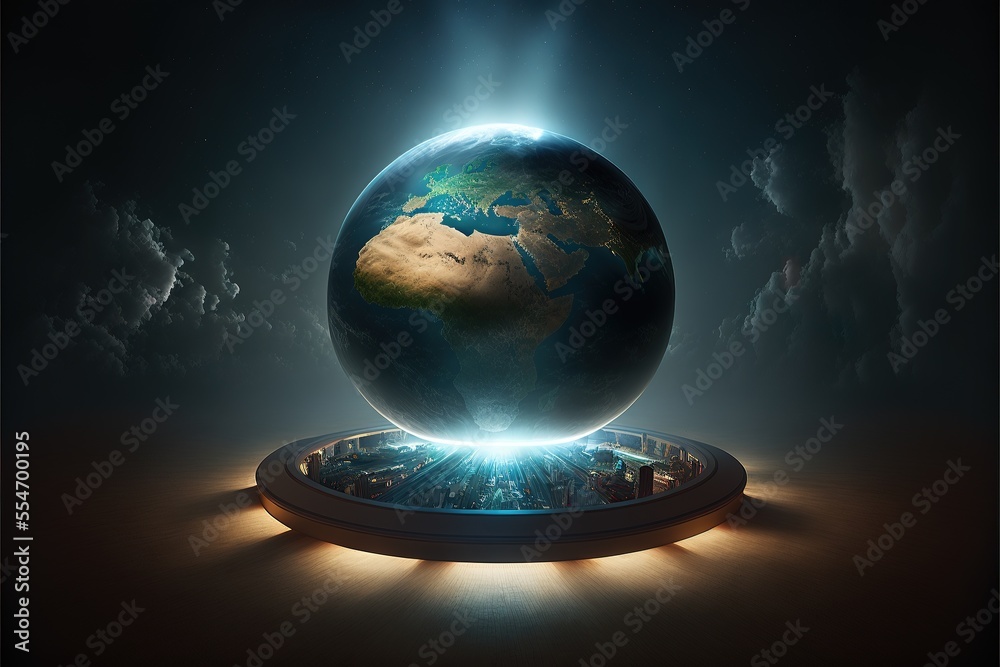 The shape of the earth. Sci-fi background with planet and abstract ...