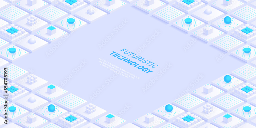 Isometric futuristic information technology blockchain concept. Big ...