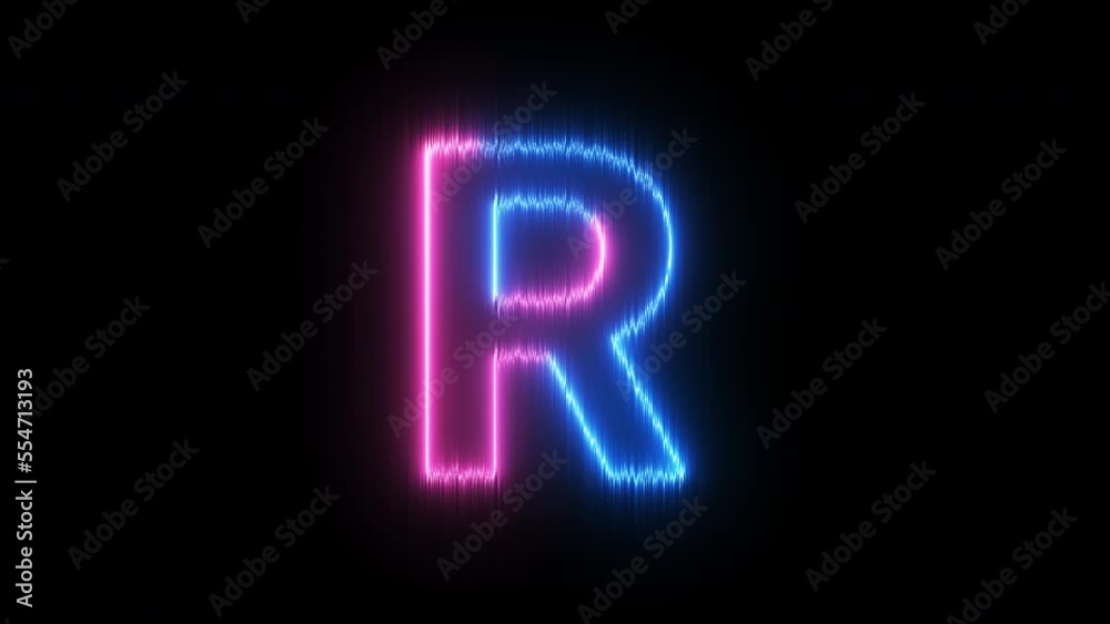 Neon energy light blue pink letter R alphabet. Seamless looping ...