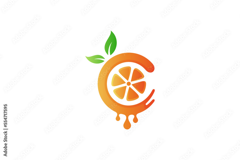 Orange fruit logo with letter C shape in orange color gradient design ...
