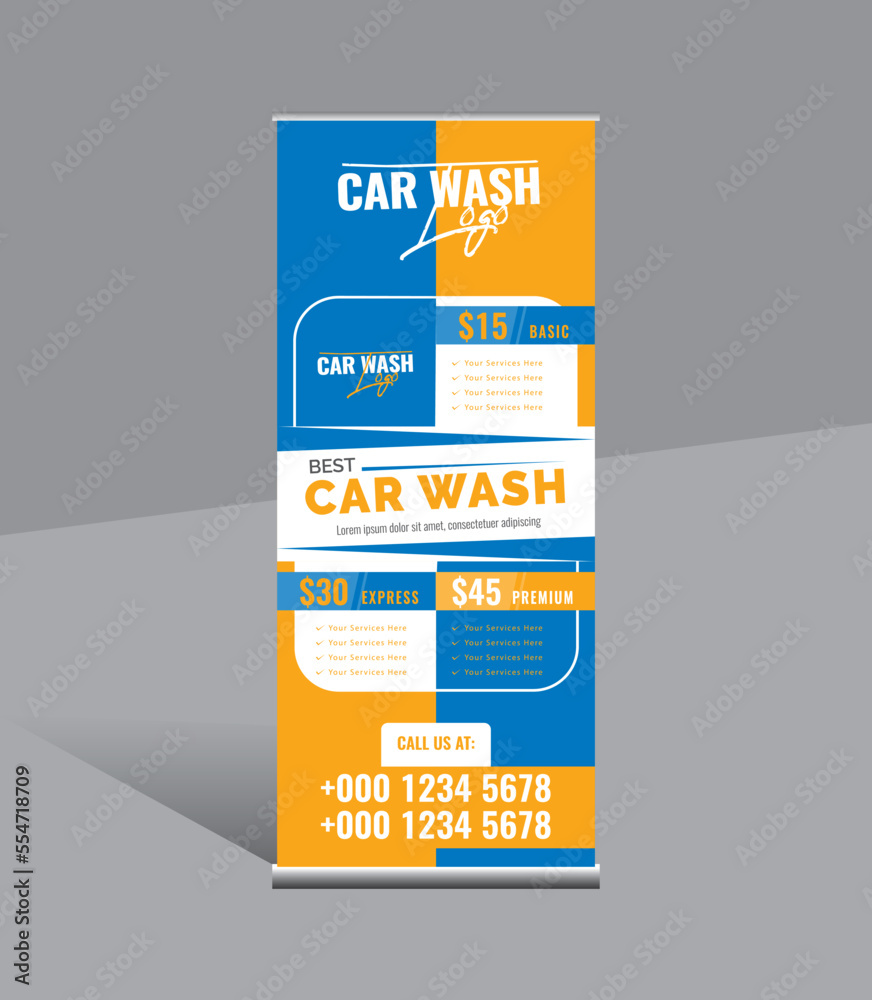 Car wash Roll Design, Carwash and Cleaning service Rollup poster ...