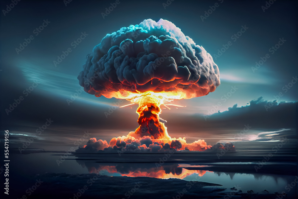 Nuclear explosion and mushroom cloud. Environmental protection concept ...