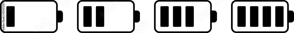 Battery icons set of black color on transparent background. Battery ...