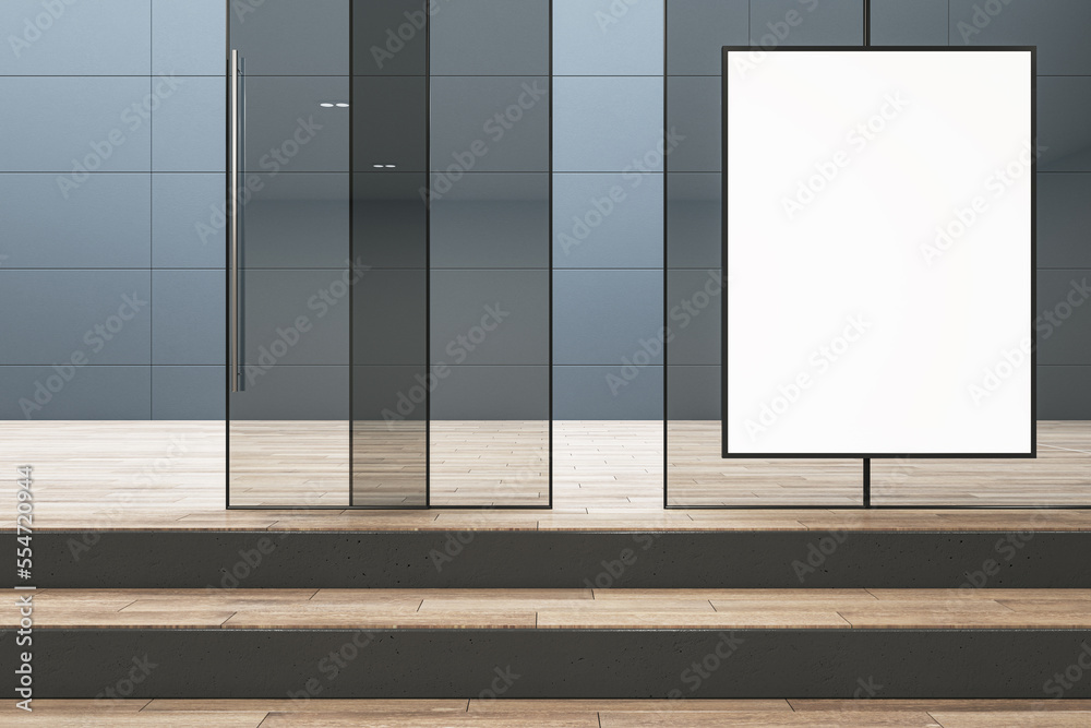 Modern hallway interior in building with blank white mock up banner ...
