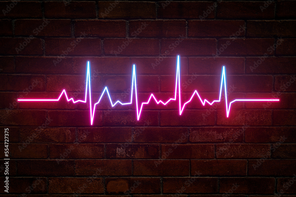Realistic neon heart rate sign with glow. Stock Illustration | Adobe Stock