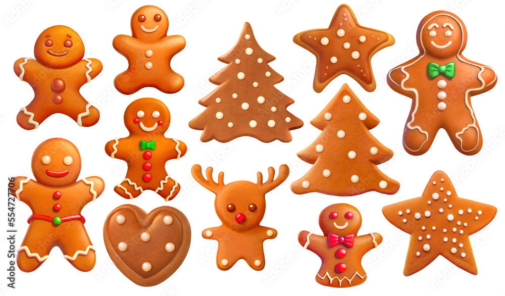 Gingerbread cookies of different shapes. Collection of cartoon digital ...