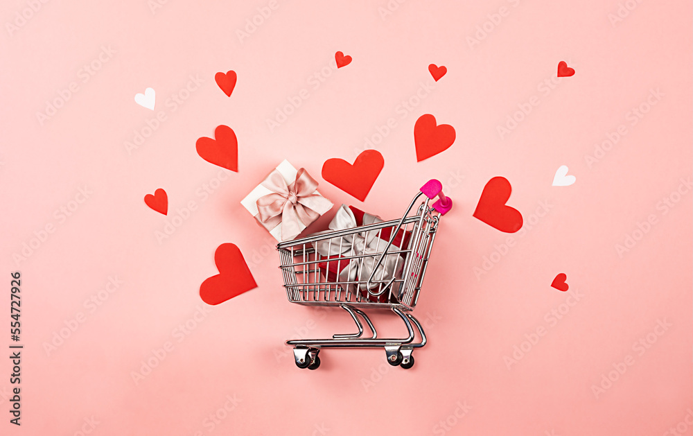 a cart full of gifts, wrapped gift boxes, surprise gift, concept of ...