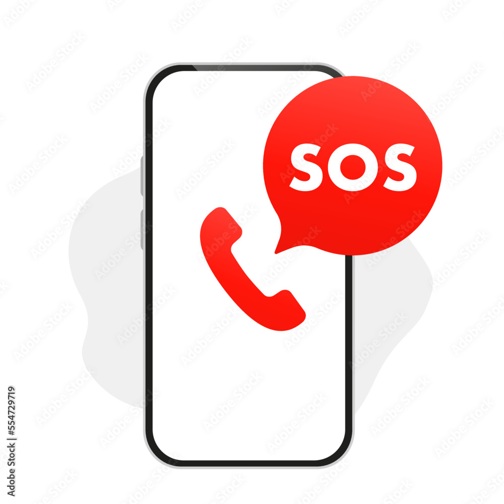 SOS message in the phone. Call 911. First aid. Smartphone call screen ...