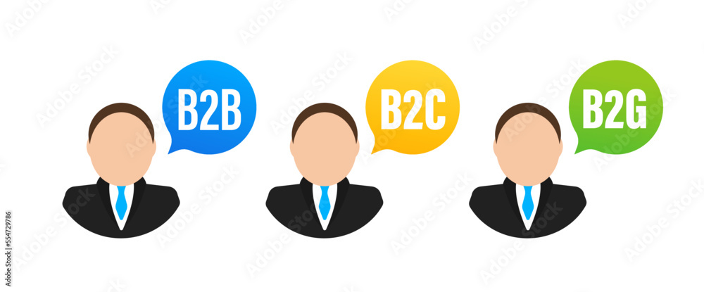 B2B, B2C and B2G business icons. Business process. Marketing concept ...