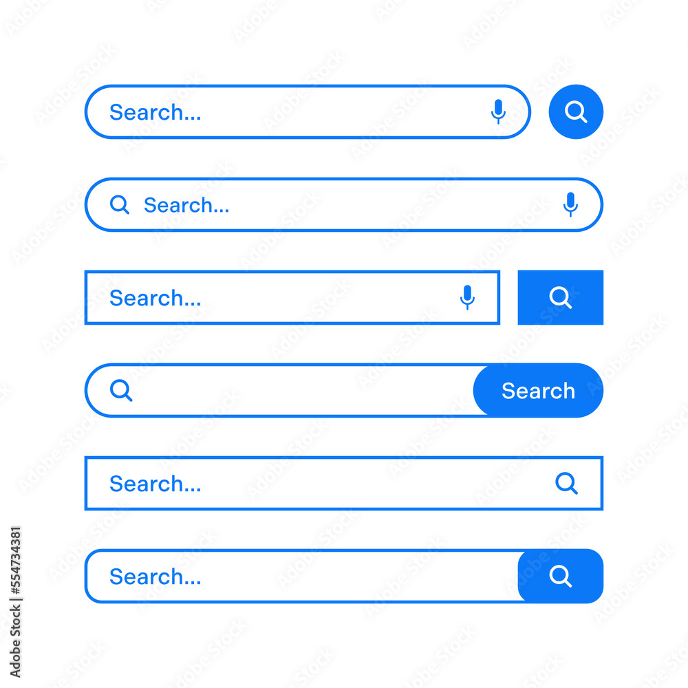 Various search bars with outline border. Internet browser engine with ...