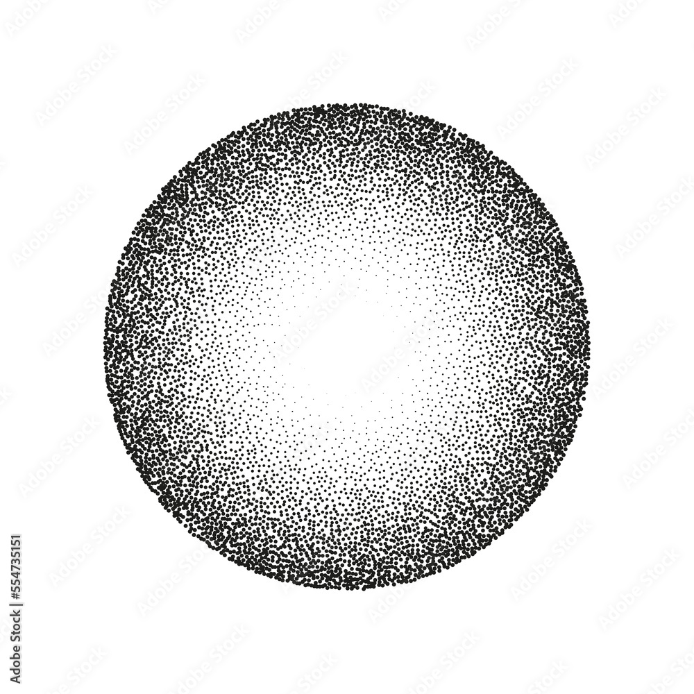 Round shaped dotted object, stipple elements. Fading gradient ...