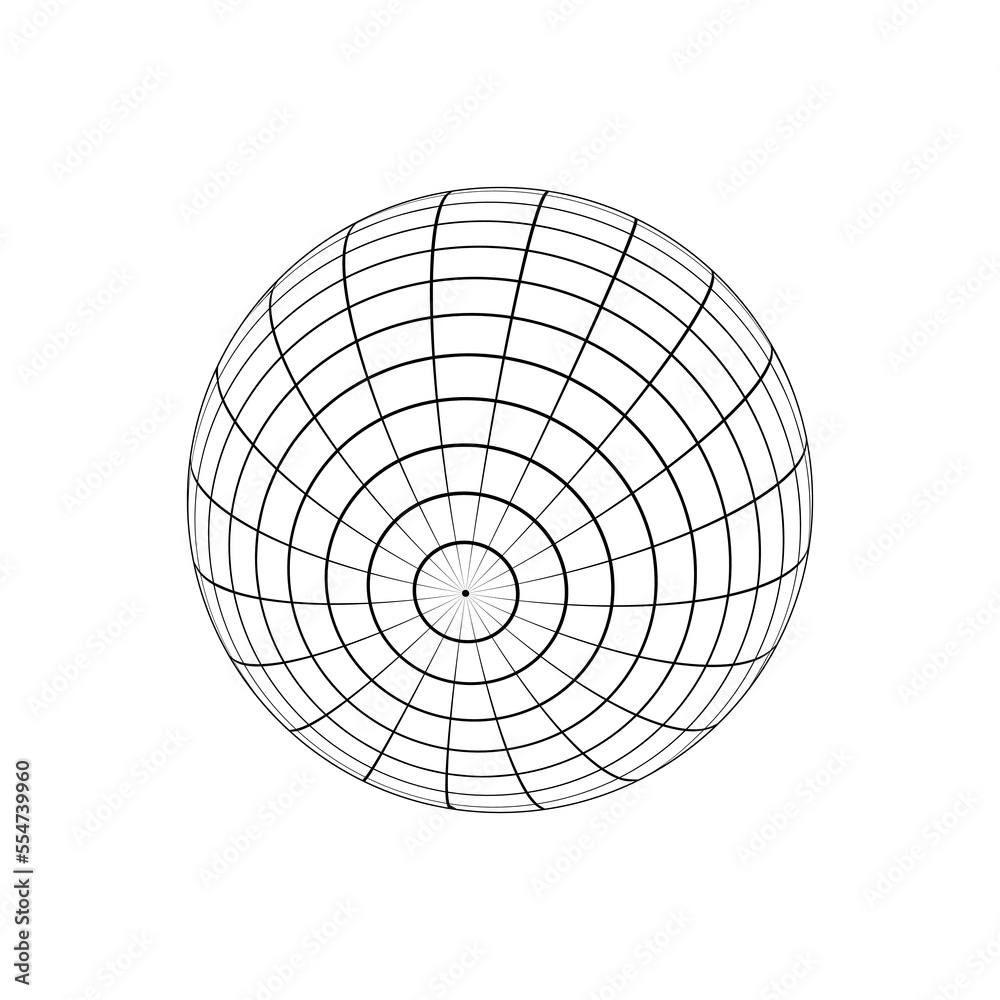 3D sphere wireframe. Orbit model, spherical shape, gridded ball. Earth ...