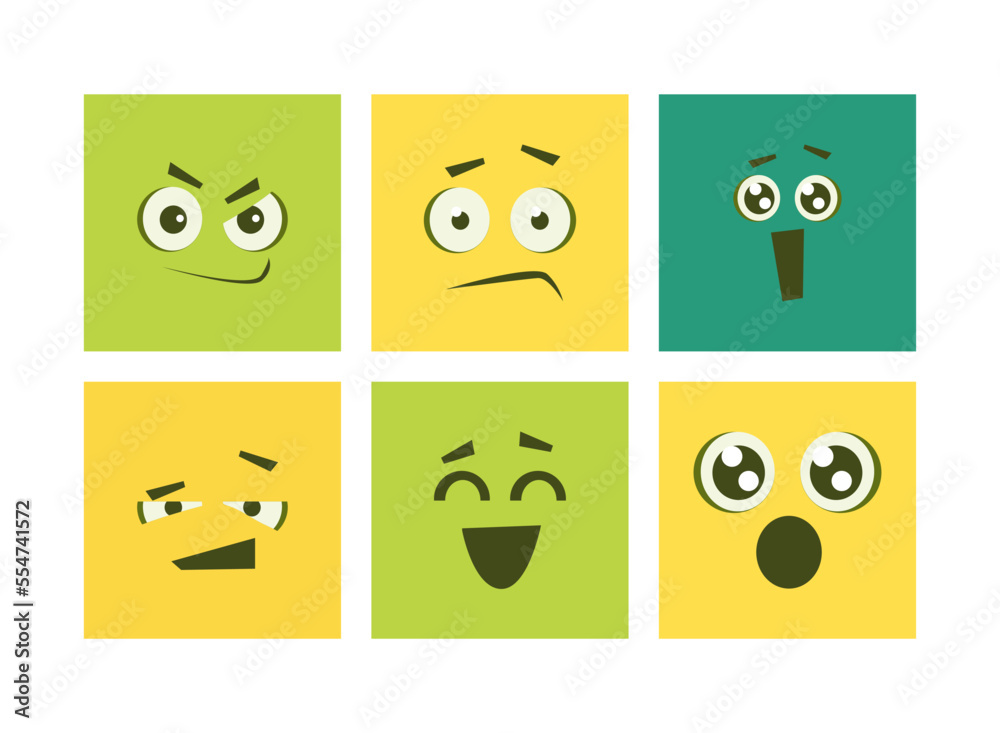 Cartoon Square Face with Emotion Expression Vector Set Stock Vector ...