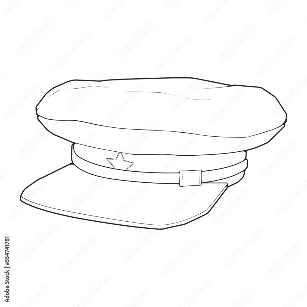 Outline military cap vector illustration isolated on white background ...