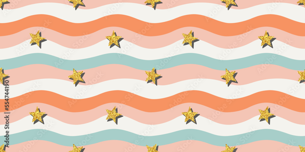 Retro gold glitter star seamless pattern. Vintage y2k background with ...