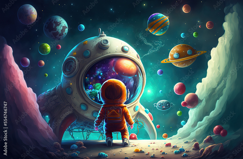 Cartoon kid space explorer. sketch art for artist creativity and ...