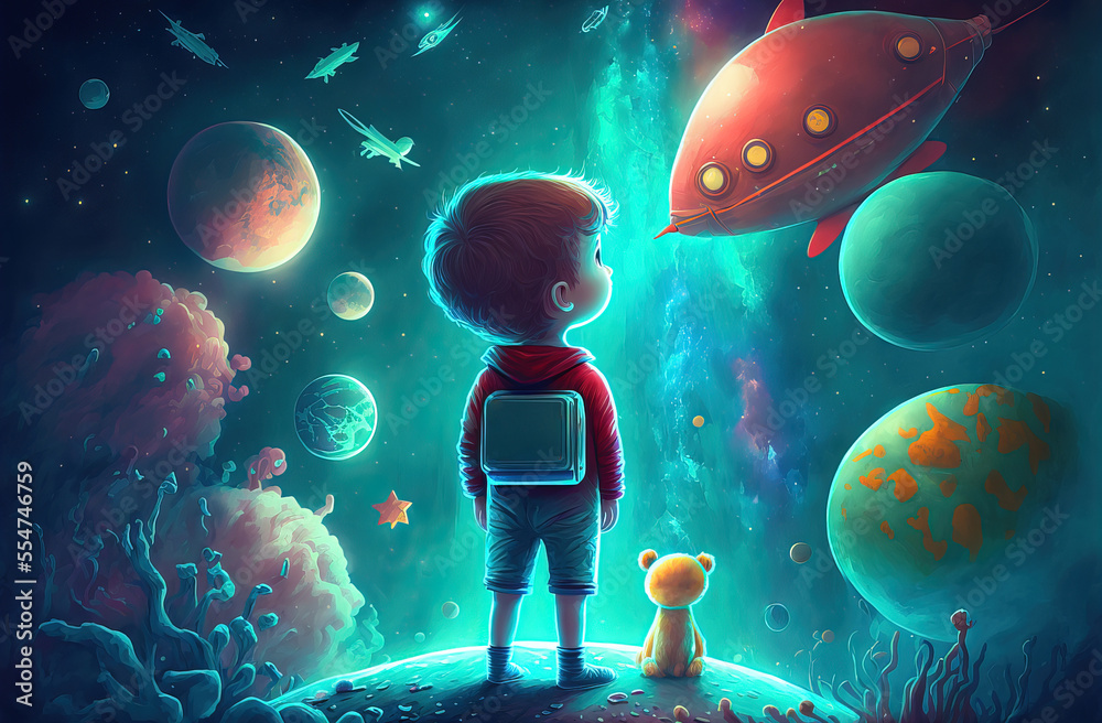 Cartoon kid space explorer. sketch art for artist creativity and ...