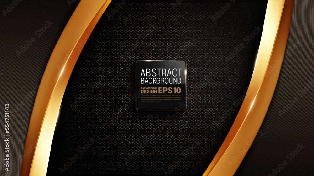 luxury curve line gold color on black background, overlap layer shadow ...