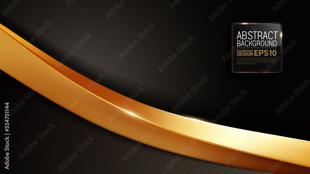 luxury curve line gold color on black background, overlap layer shadow ...